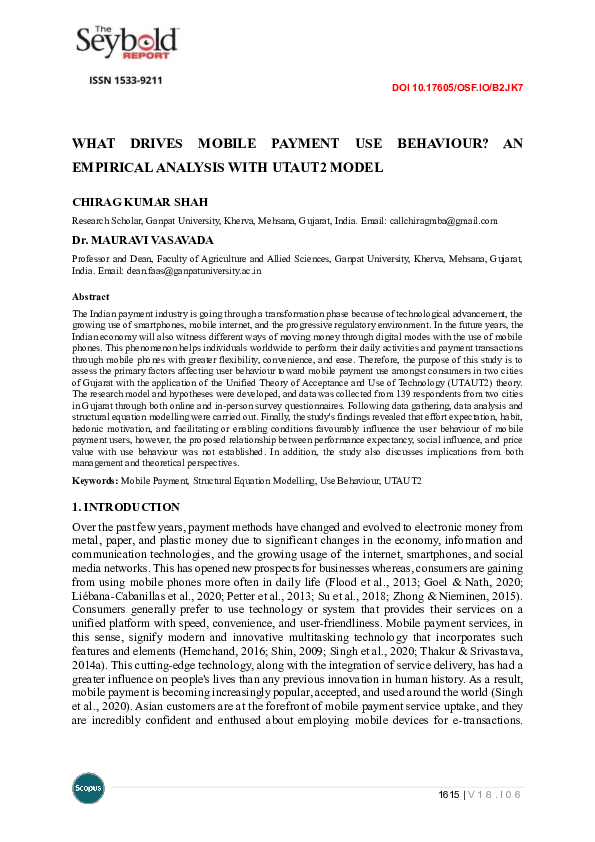 (PDF) WHAT DRIVES MOBILE PAYMENT USE BEHAVIOUR? AN EMPIRICAL ANALYSIS WITH UTAUT2 MODEL