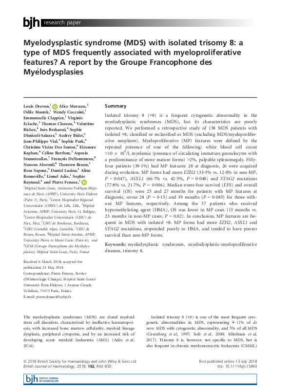 (PDF) Myelodysplastic syndrome (MDS) with isolated trisomy 8: a type of ...
