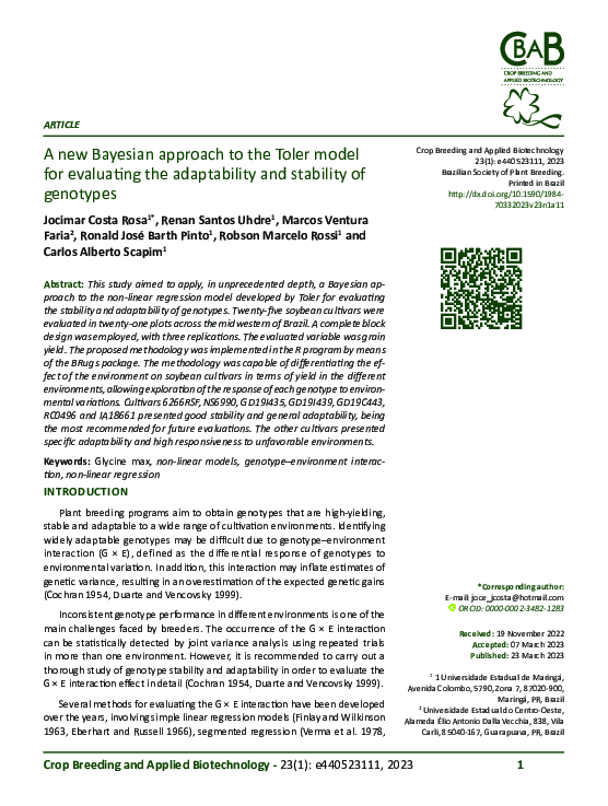 (PDF) A new Bayesian approach to the Toler model for evaluating the adaptability and stability ...
