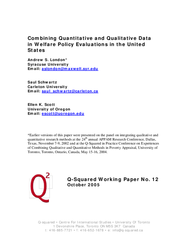 (PDF) Combining Quantitative and Qualitative Data in Welfare Policy ...