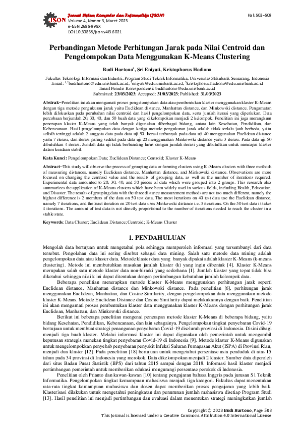(PDF) Perbandingan Metode Perhitungan Jarak pada Nilai Centroid dan ...