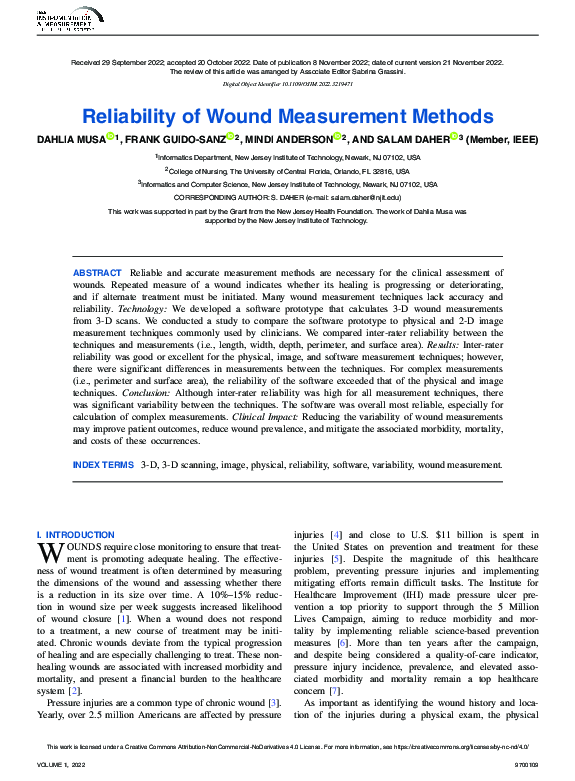 (PDF) Reliability of Wound Measurement Methods