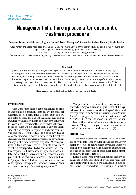 (PDF) Management of a flare up case after endodontic treatment procedure