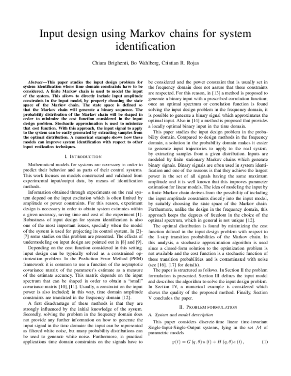 (PDF) Input design using Markov chains for system identification