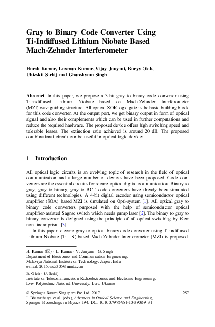 (PDF) Gray to Binary Code Converter Using Ti-Indiffused Lithium Niobate ...
