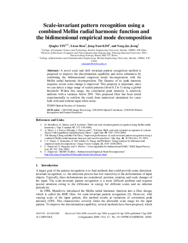 Pdf Scale Invariant Pattern Recognition Using A Combined Mellin