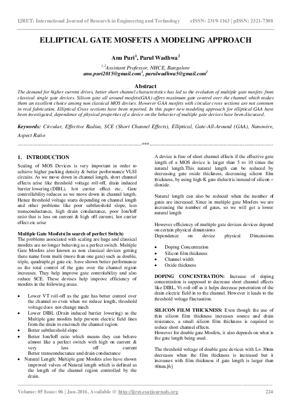 Pdf Elliptical Gate Mosfets A Modeling Approach