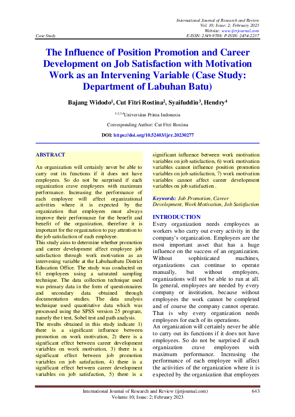 (PDF) The Influence of Position Promotion and Career Development on Job Satisfaction with ...