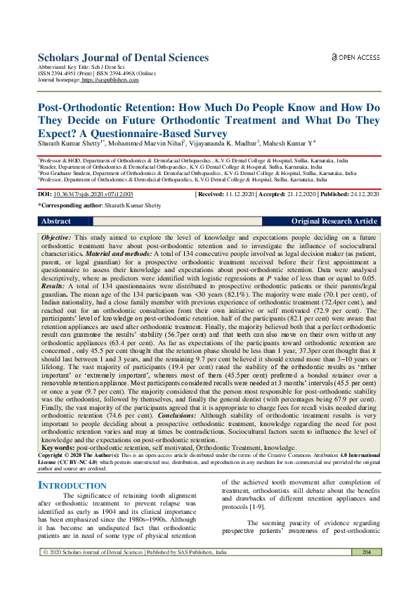 (PDF) Post-Orthodontic Retention: How Much Do People Know and How Do ...