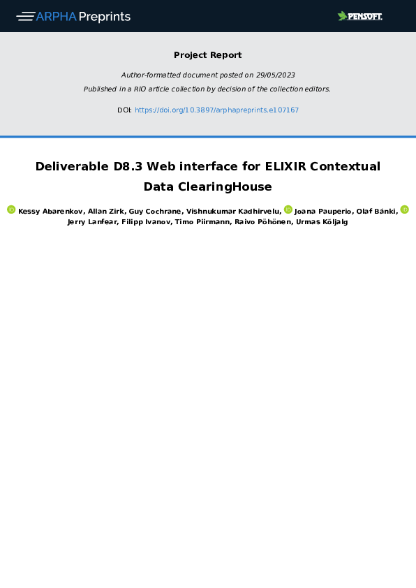 (PDF) Deliverable D8.3 Web interface for ELIXIR Contextual Data ClearingHouse | Joana Pauperio ...