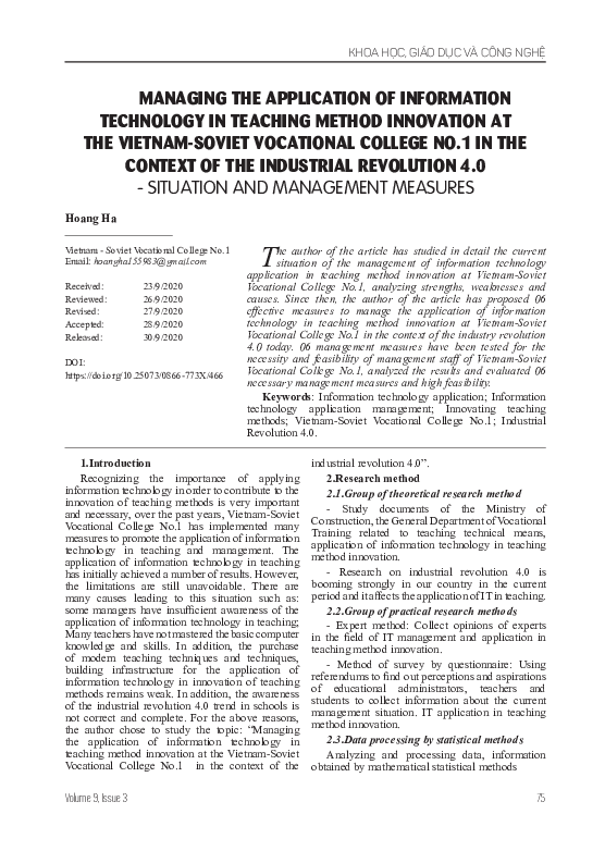 (PDF) Managing the Application of Information Technology in Teaching ...