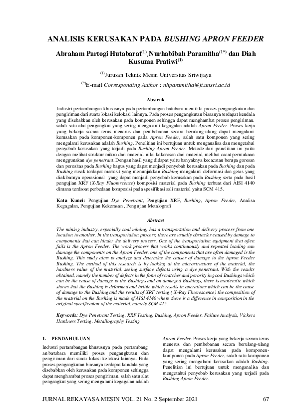 (PDF) Analisis Kerusakan pada Bushing Apron Feeder