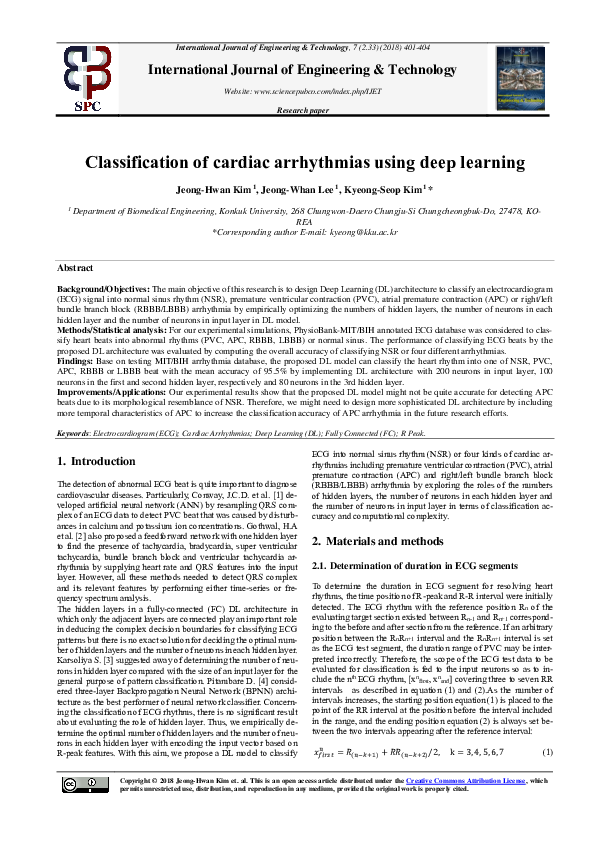 Pdf Classification Of Cardiac Arrhythmias Using Deep Learning Jeong Whan Lee