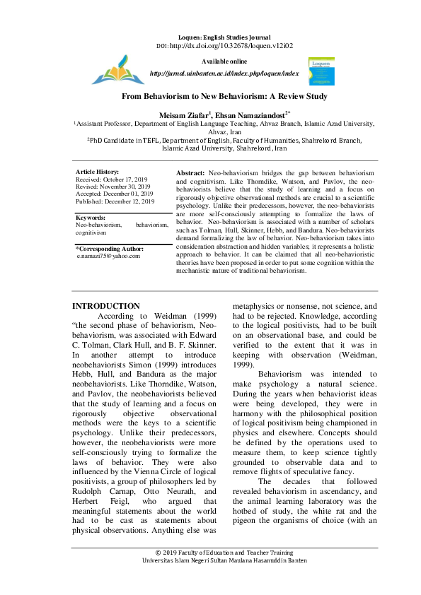 (PDF) From Behaviorism to New Behaviorism: A Review Study