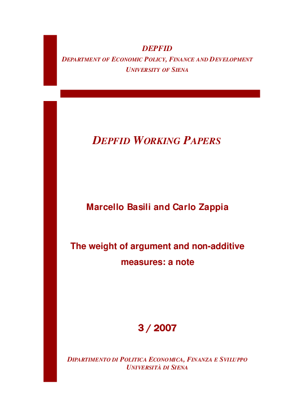 (PDF) The Weight of Argument and Non-Additive Measures: A Note