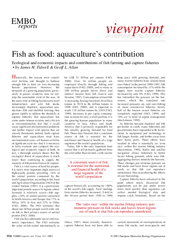 (PDF) Fish as food: aquaculture's contribution