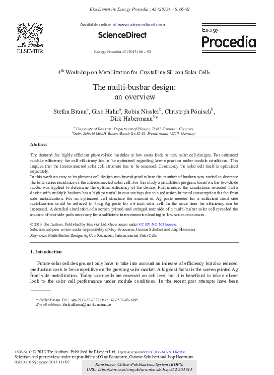 (PDF) The Multi-busbar Design: An Overview