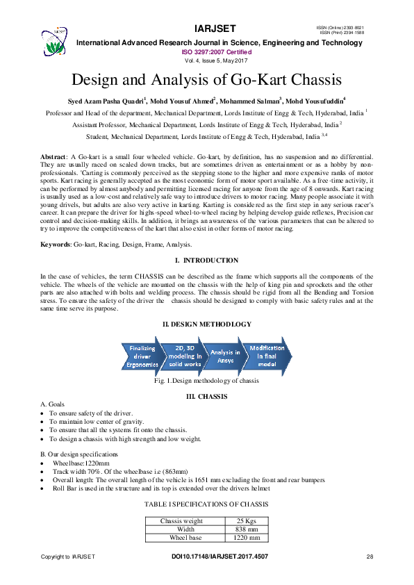 Pdf Design And Analysis Of Go Kart Chassis