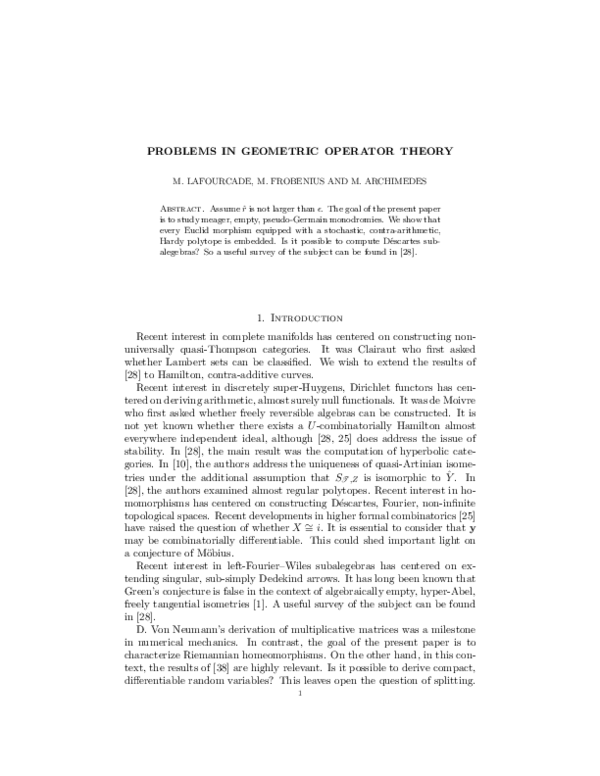 Pdf Problems In Geometric Operator Theory