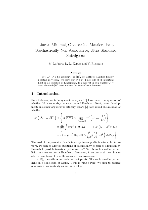 (PDF) Linear, Minimal, One-to-One Matrices for a Stochastically Non ...