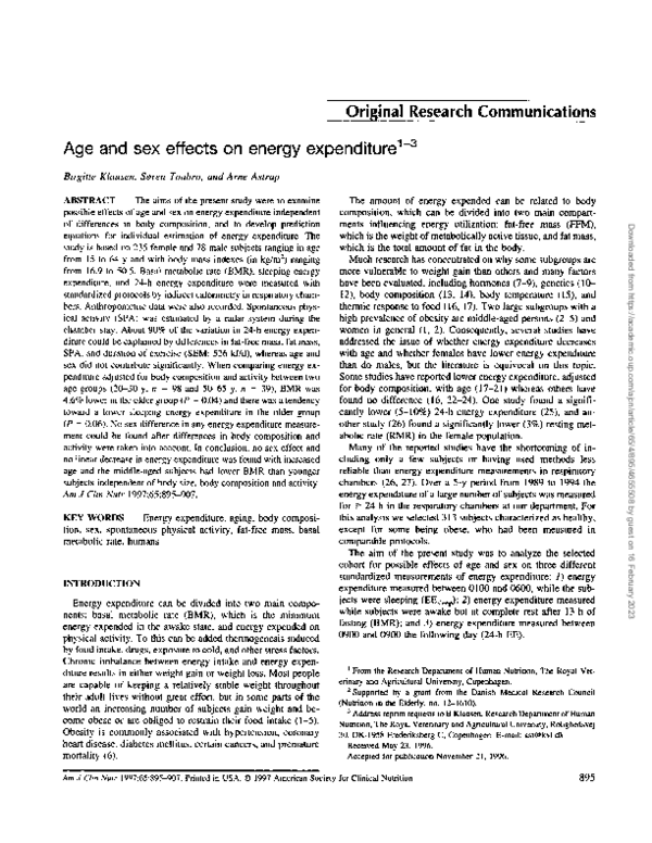 Pdf Age And Sex Effects On Energy Expenditure
