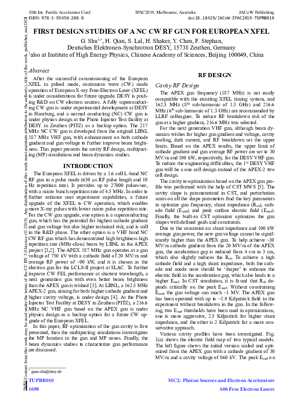 (PDF) First Design Studies of a NC CW RF Gun for European XFEL