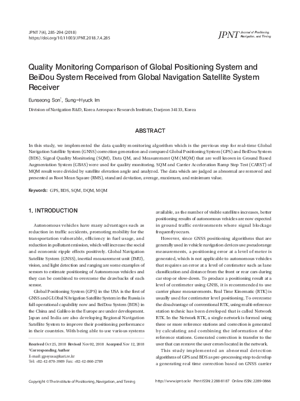 (PDF) Quality Monitoring Comparison of Global Positioning System and ...