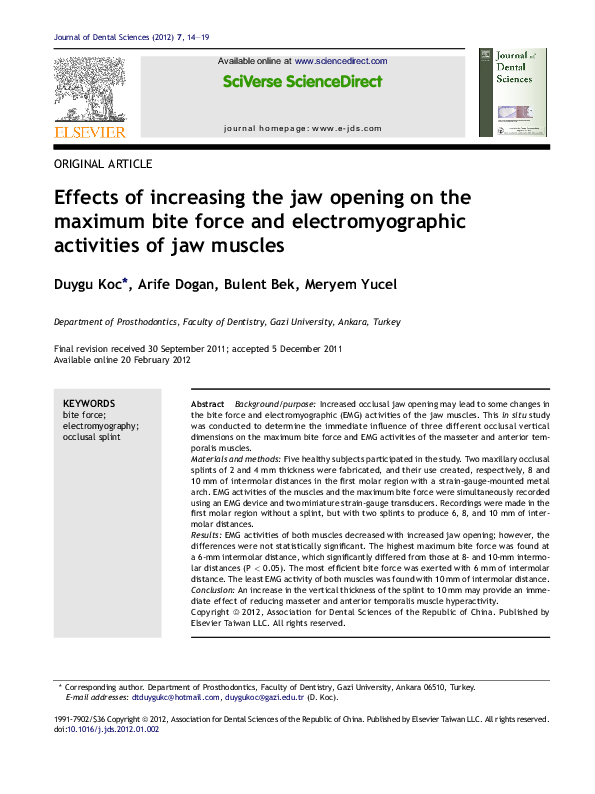 (PDF) Effects of increasing the jaw opening on the maximum bite force ...