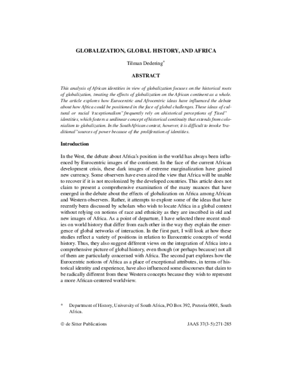 (PDF) Globalization, Global History, and Africa