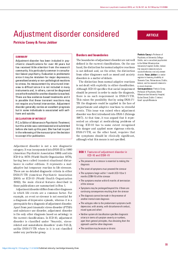 (PDF) Adjustment disorder considered