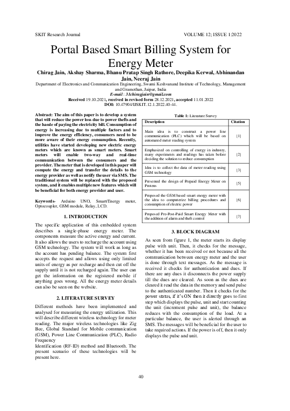 (PDF) Portal Based Smart Billing System for Energy Meter