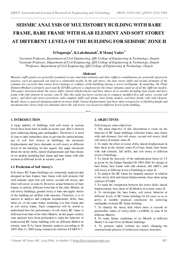 (PDF) Seismic Analysis of Multistorey Building with Bare Frame, Bare Frame with Slab Element and ...