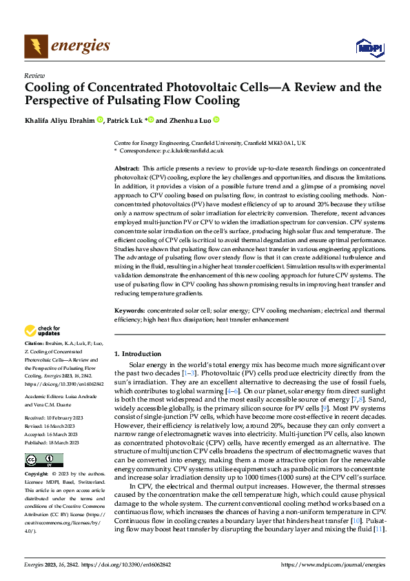 Pdf Cooling Of Concentrated Photovoltaic Cells—a Review And The