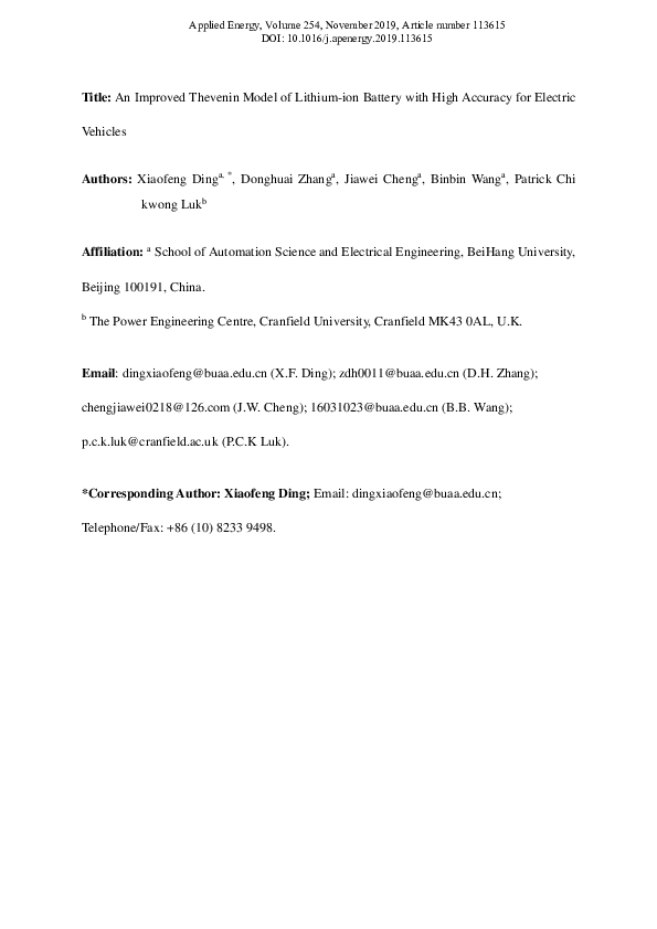 (PDF) An improved Thevenin model of lithium-ion battery with high accuracy for electric vehicles