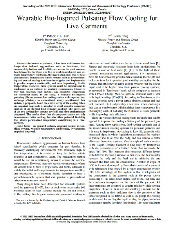 (PDF) Wearable Bio-Inspired Pulsating Flow Cooling for Live Garments