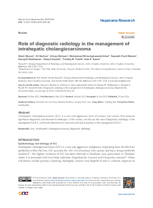 (PDF) Role of diagnostic radiology in the management of intrahepatic cholangiocarcinoma