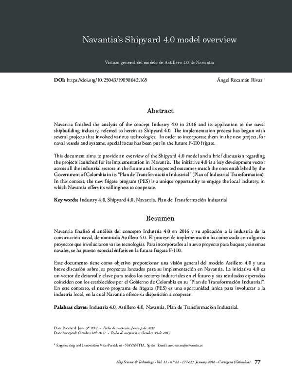 (PDF) Navantia’s Shipyard 4.0 model overview