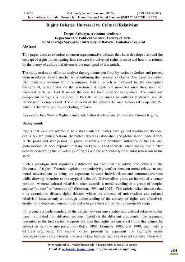 (PDF) Rights Debates: Universal vs. Cultural Relativism