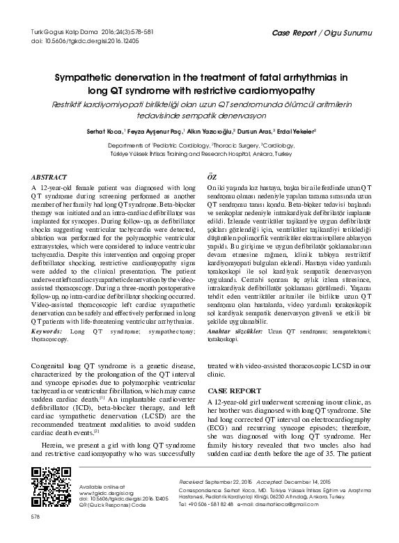 (PDF) Sympathetic denervation in the treatment of fatal arrhythmias in ...