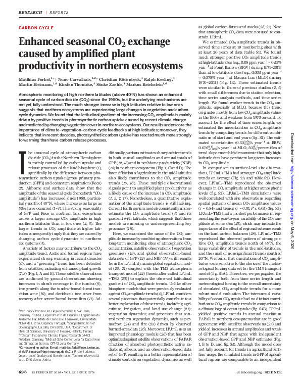 (PDF) Enhanced seasonal CO2 exchange caused by amplified plant productivity in northern ecosystems