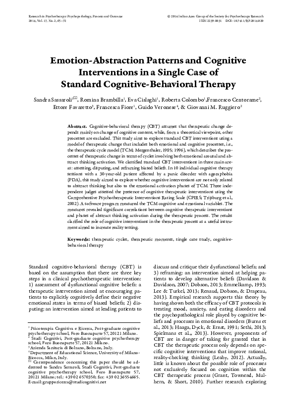 (PDF) Emotion-Abstraction Patterns and Cognitive Interventions in a Single Case of Standard ...