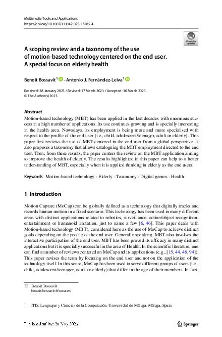 (PDF) A scoping review and a taxonomy of the use of motion-based technology centered on the end ...