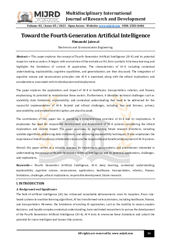 (PDF) Toward the Fourth Generation Artificial Intelligence