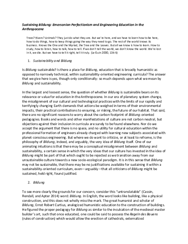 (PDF) Sustaining Bildung: Emersonian Perfectionism and Engineering ...