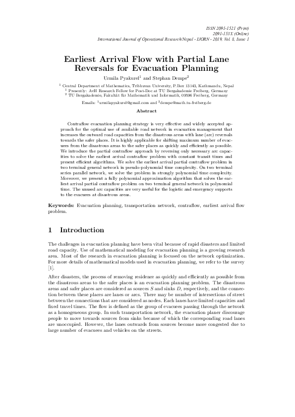 (PDF) Earliest Arrival Flow with Partial Lane Reversals for Evacuation Planning