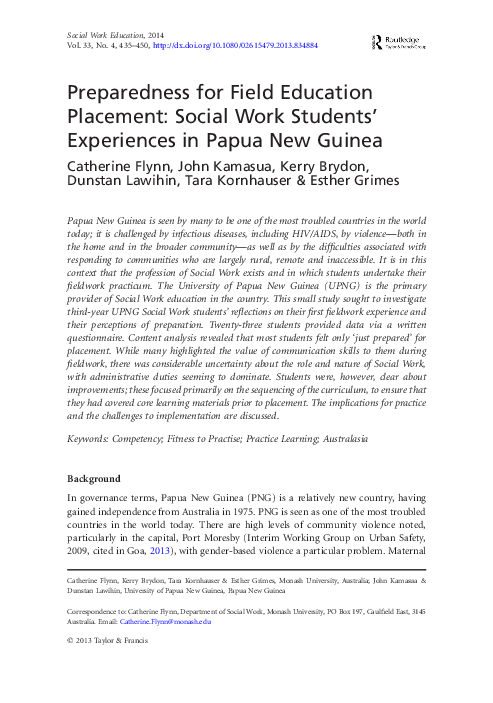 (PDF) Preparedness for Field Education Placement: Social Work Students' Experiences in Papua New ...