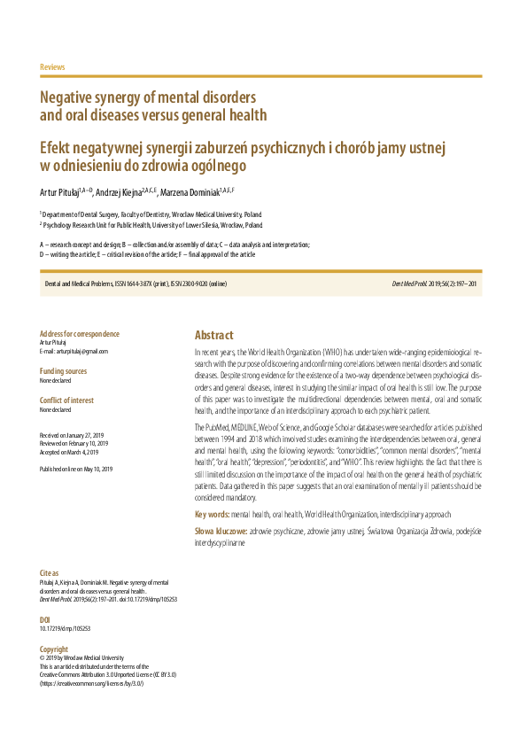 (PDF) Negative synergy of mental disorders and oral diseases versus ...