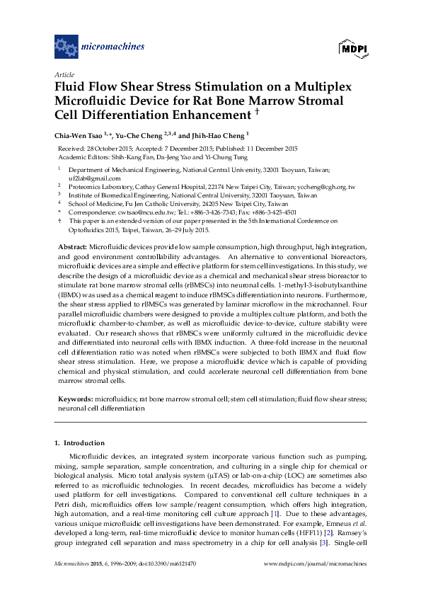(PDF) Fluid Flow Shear Stress Stimulation on a Multiplex Microfluidic ...