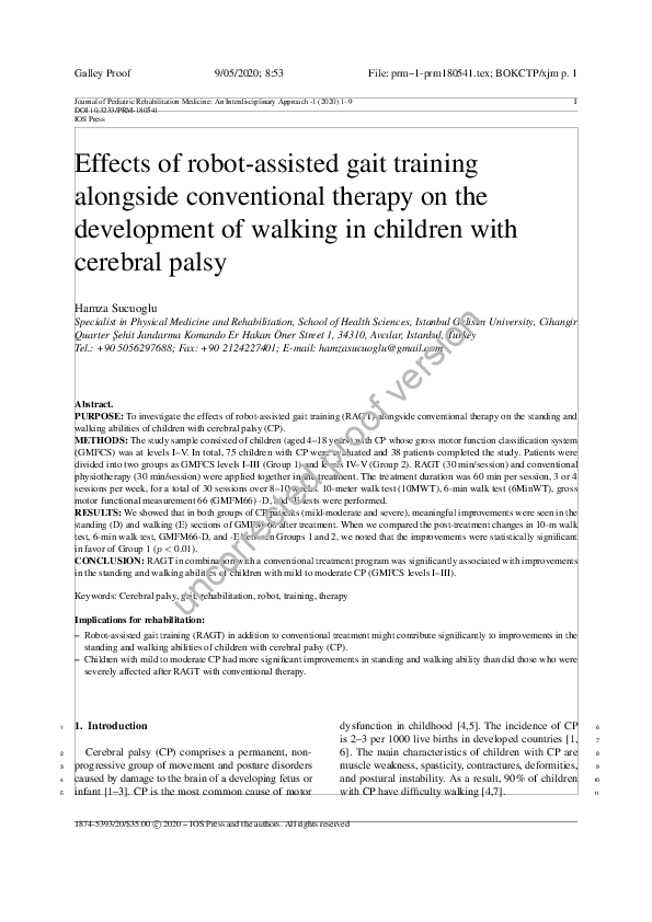 (PDF) Effects of robot-assisted gait training alongside conventional therapy on the development ...