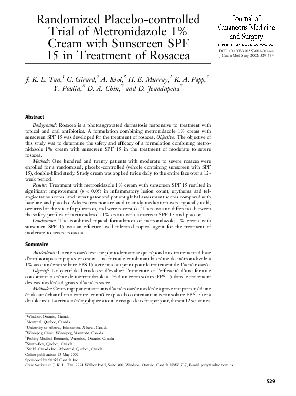 (PDF) Randomized Placebo-controlled Trial of Metronidazole 1% Cream ...